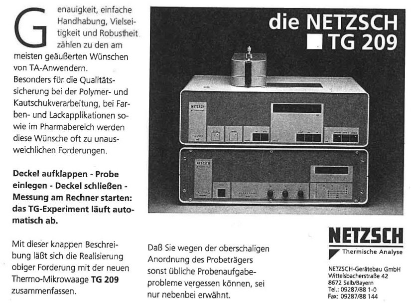 60 Jahre NETZSCH-Gerätebau GmbH: Die NETZSCH-Thermowaage - NETZSCH ...